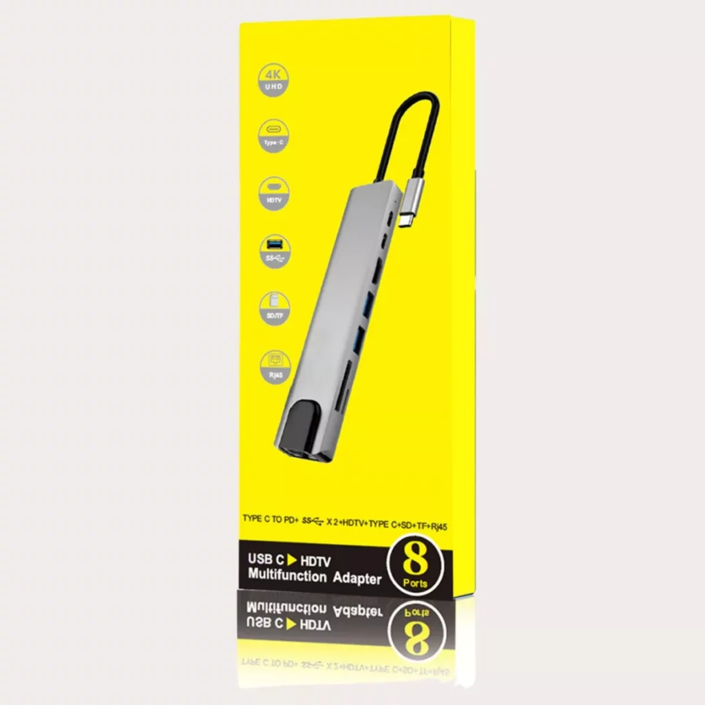 Adaptador Tipo C 8 in1 a hdmi/Usb 3.0 /Tipo C RJ45 Micro SD/SD 4k – ECCOM